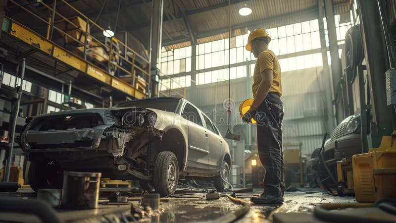 Auto Car Engineer Doing Work, Car Engineer at the Workstation with ...