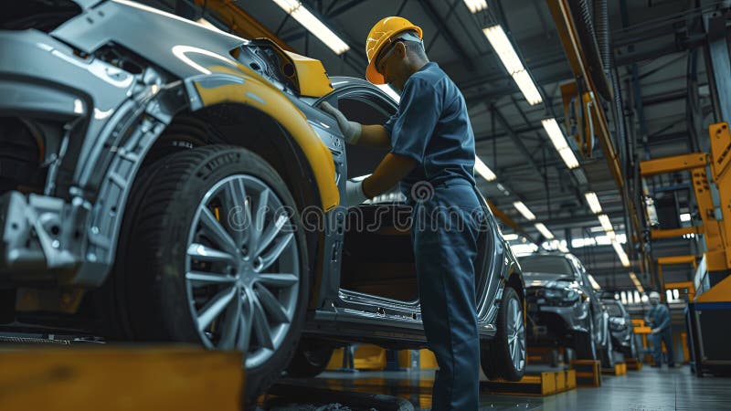 Auto Car Engineer Doing Work, Car Engineer at the Workstation with ...