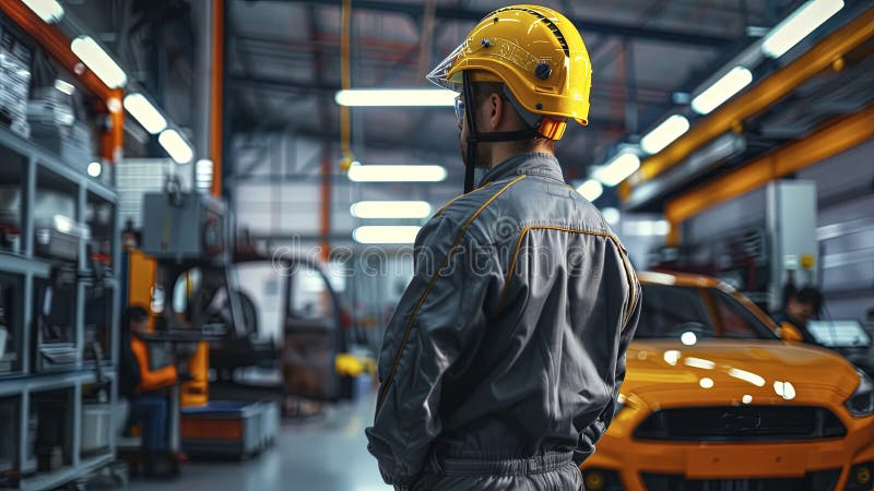 Auto Car Engineer Doing Work, Car Engineer at the Workstation with ...