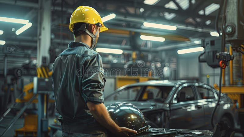 Auto Car Engineer Doing Work, Car Engineer at the Workstation with ...