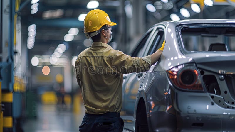 Auto Car Engineer Doing Work, Car Engineer at the Workstation with ...