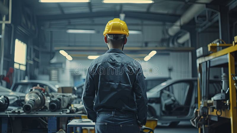 Auto Car Engineer Doing Work, Car Engineer at the Workstation with ...