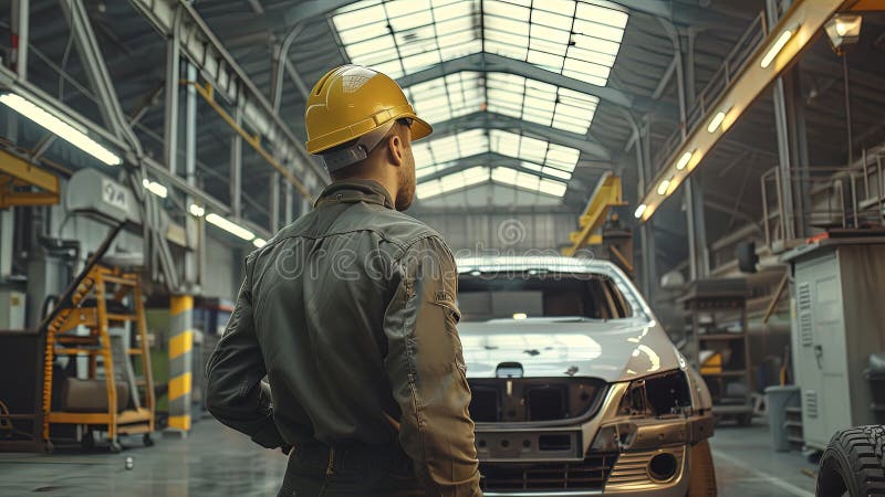 Auto Car Engineer Doing Work, Car Engineer at the Workstation with ...