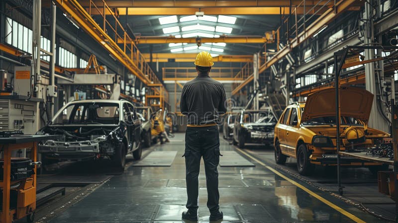 Auto Car Engineer Doing Work, Car Engineer at the Workstation with ...