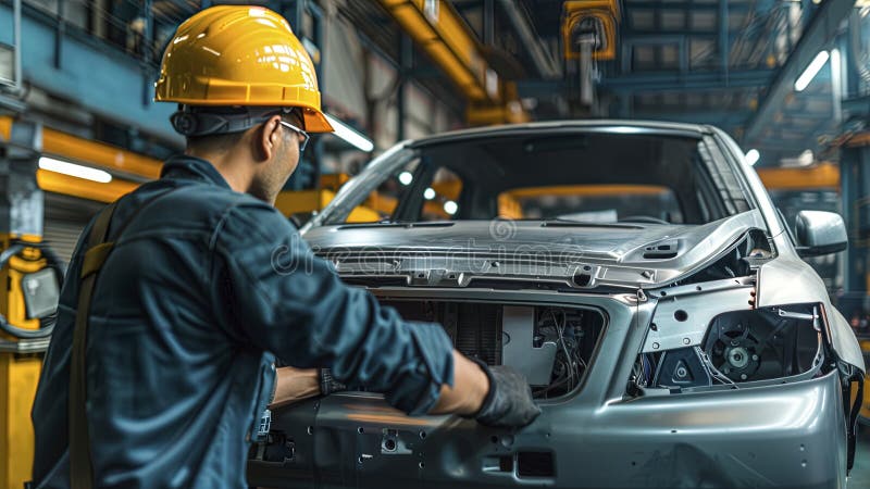 Auto Car Engineer Doing Work, Car Engineer at the Workstation with ...