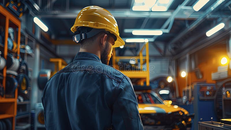 Auto Car Engineer Doing Work, Car Engineer at the Workstation with ...