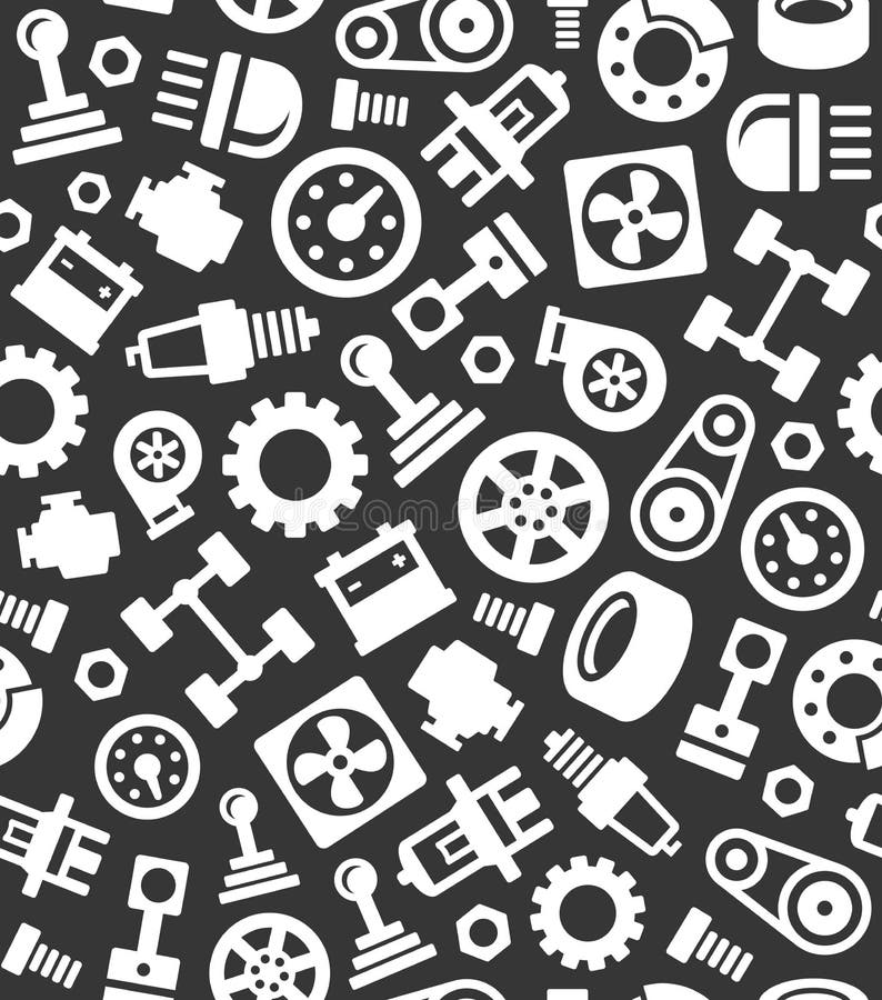 Auto Car Spare Parts Seamless Pattern on Dark Background. Vector Stock ...