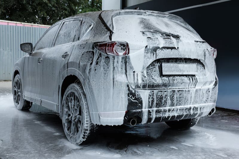 Auto with Cleaning Foam at Car Wash Stock Photo - Image of transport ...