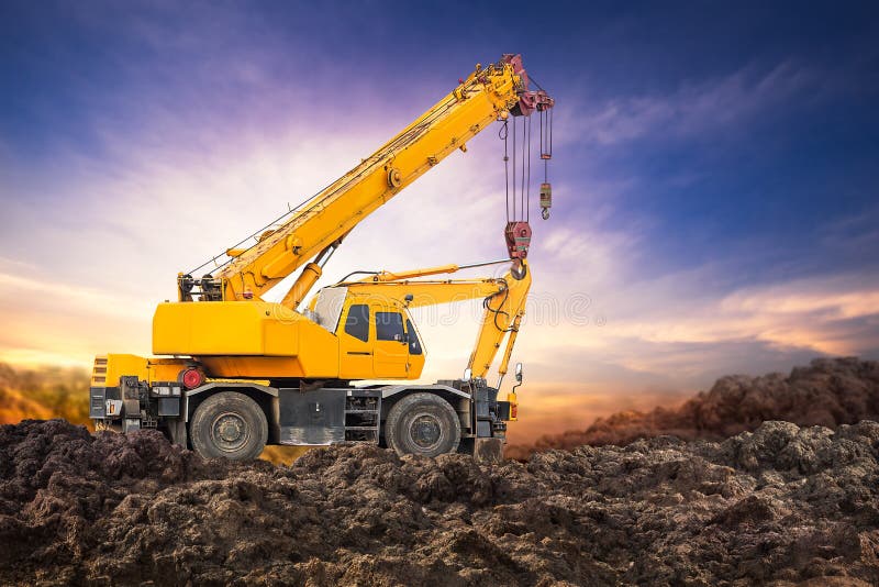 Auto crane on sunset stock image. Image of ground, automobile - 108319117