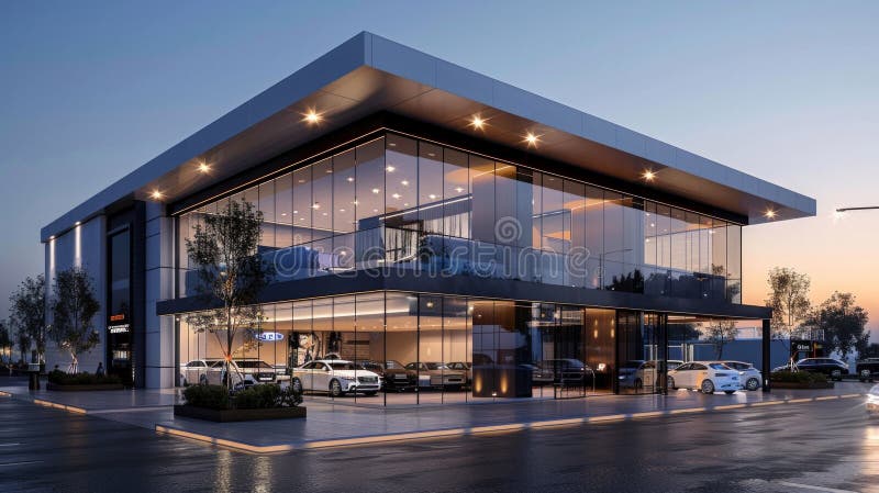Auto Dealership Modern Glass Building Stock Photo - Image of building ...