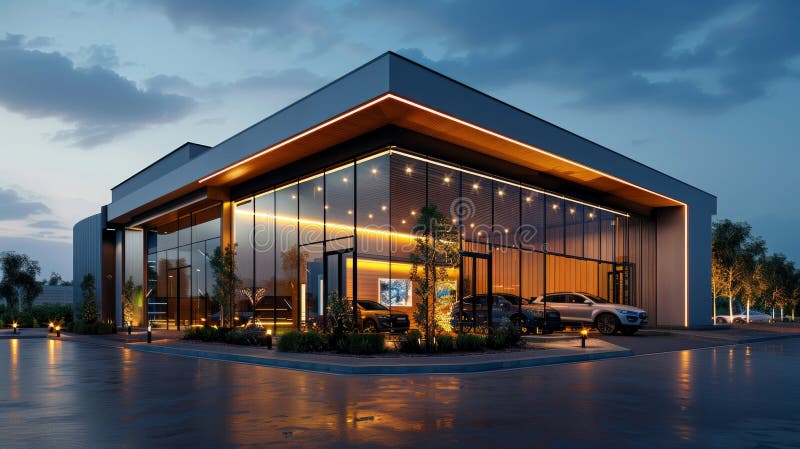 Auto Dealership Modern Glass Building Stock Image - Image of vehicle ...