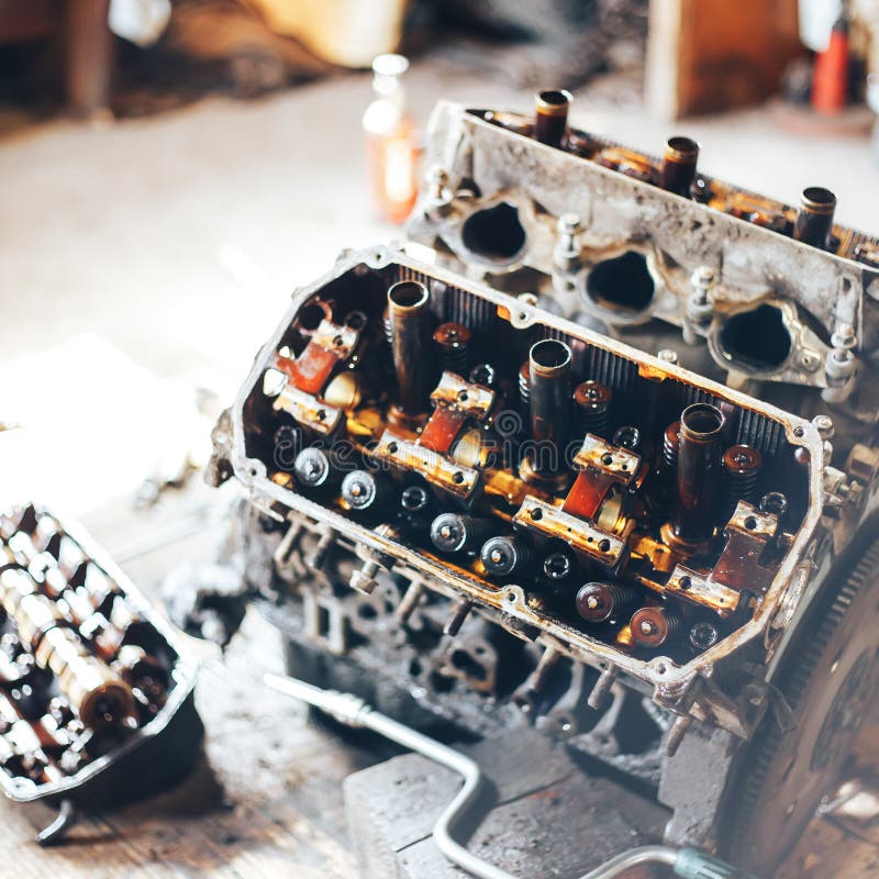 Auto engine in garage stock photo. Image of concept - 115858678