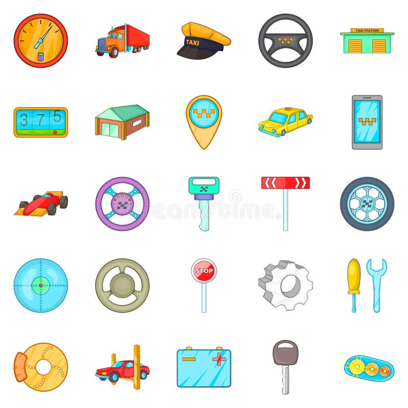 Auto Icons Set, Cartoon Style Stock Vector - Illustration of piston ...