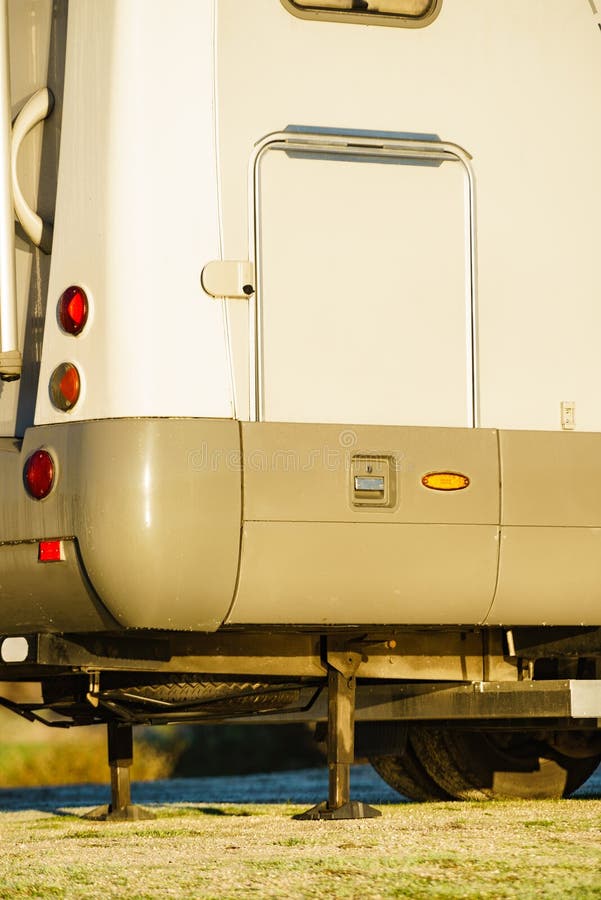 Camper with Manual Legs in Use Stock Image - Image of support, legs ...