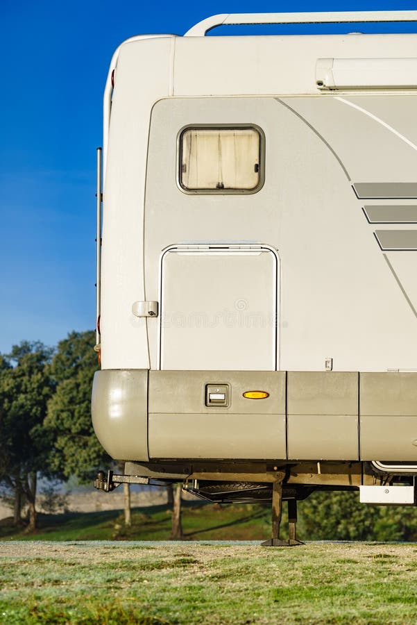 Camper with Manual Legs in Use Stock Photo - Image of stability ...
