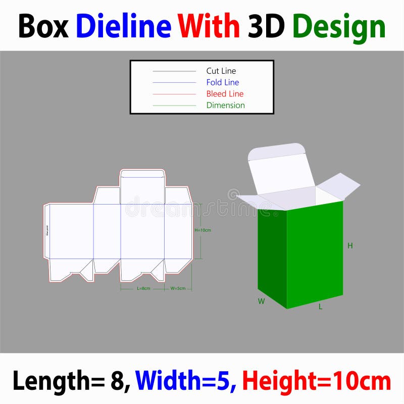 Auto Lock Box 4x8x10cm Dieline Template with 3d Design Stock Vector ...