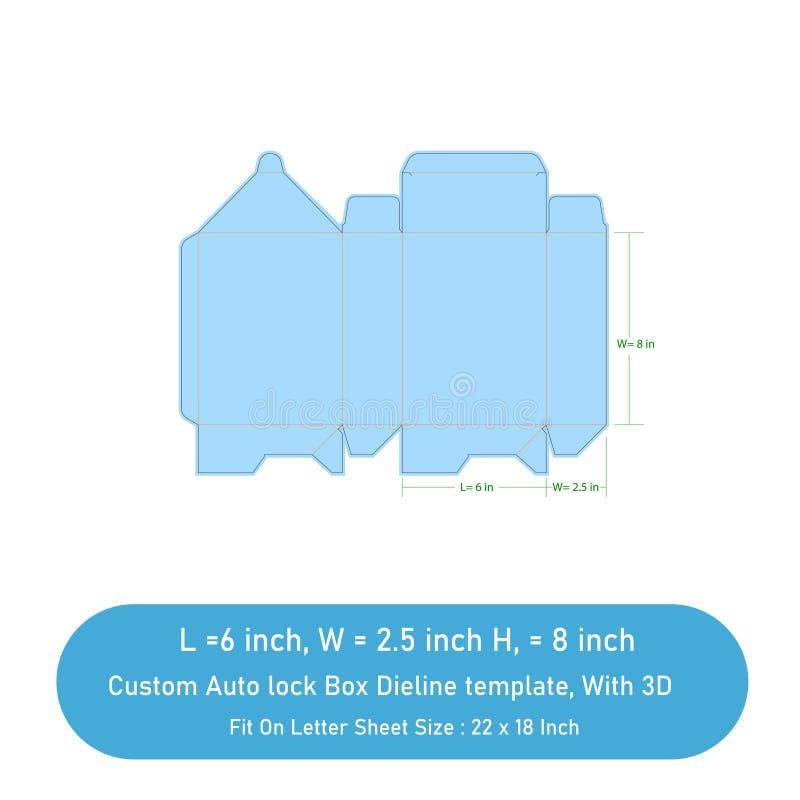 Auto Lock Syrup Box Dieline Template, with 3D Stock Vector ...