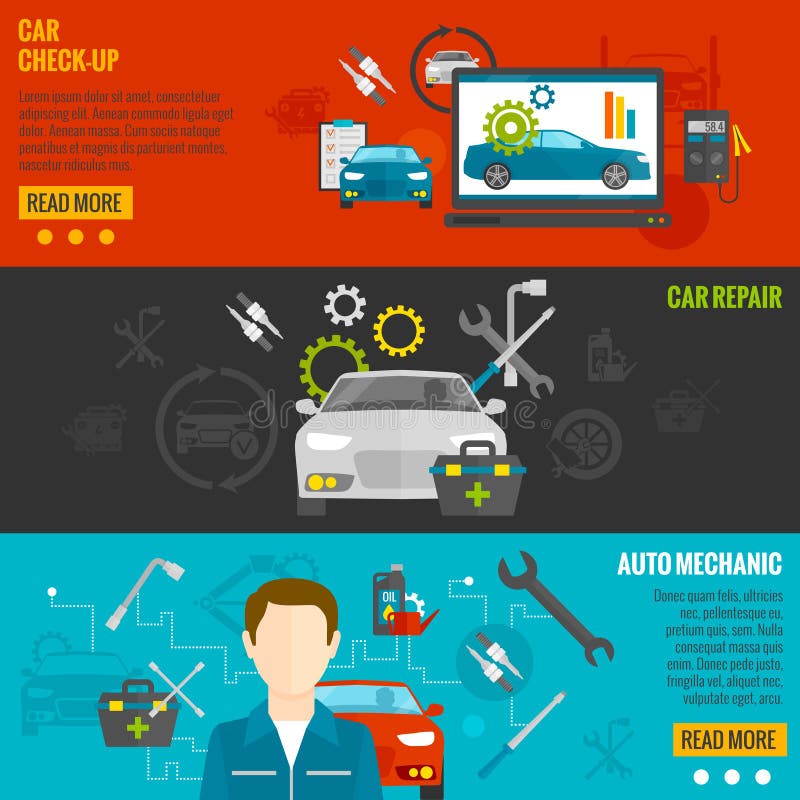 Auto Mechanic Banner Set stock vector. Illustration of meter - 55843937