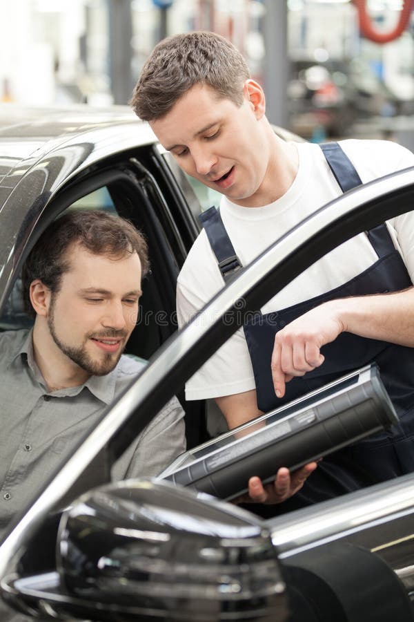 Auto Mechanic and Car Owner. Stock Image - Image of assistance ...