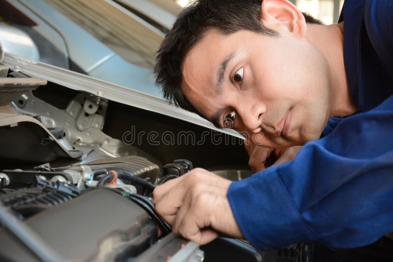 Auto Mechanic Checking Car Engine Stock Image - Image of male, vehicle ...