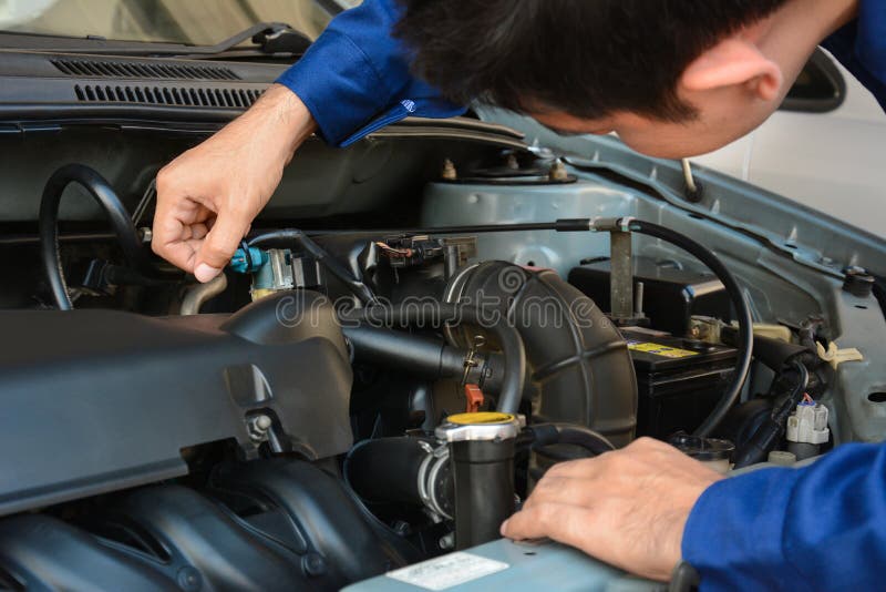 Auto Mechanic Checking Car Engine Stock Image - Image of automotive ...