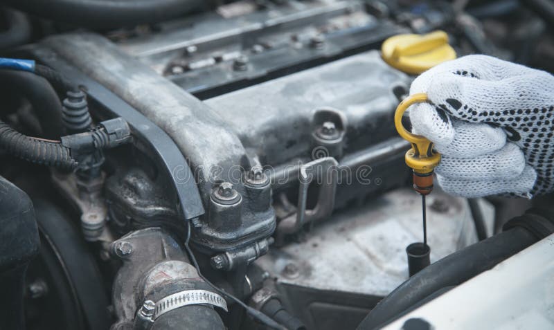Auto Mechanic Checking the Car Engine Oil Level Stock Image - Image of ...