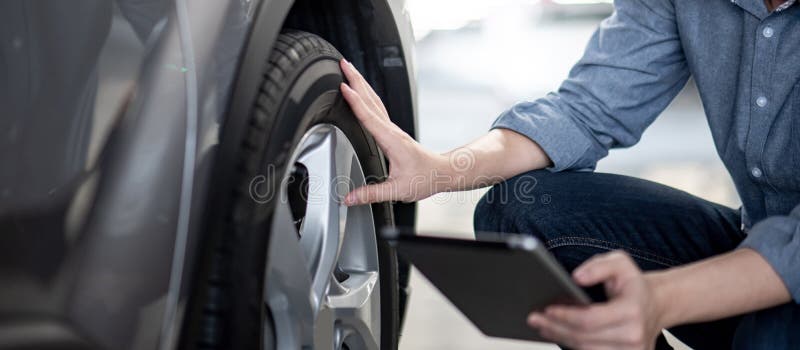Auto Mechanic Checking the Car Using Tablet Stock Image - Image of ...