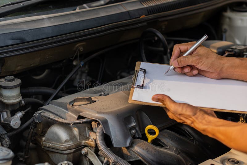 The Auto Mechanic Checks the Car Engine with the Check Written in the ...