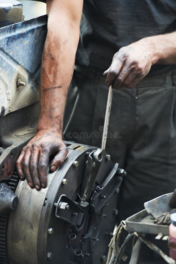 Auto Mechanic Hands at Car Repair Work Stock Image - Image of ...