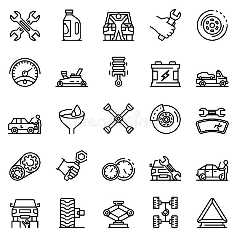 Auto Mechanic Icons Set, Outline Style Stock Vector - Illustration of ...