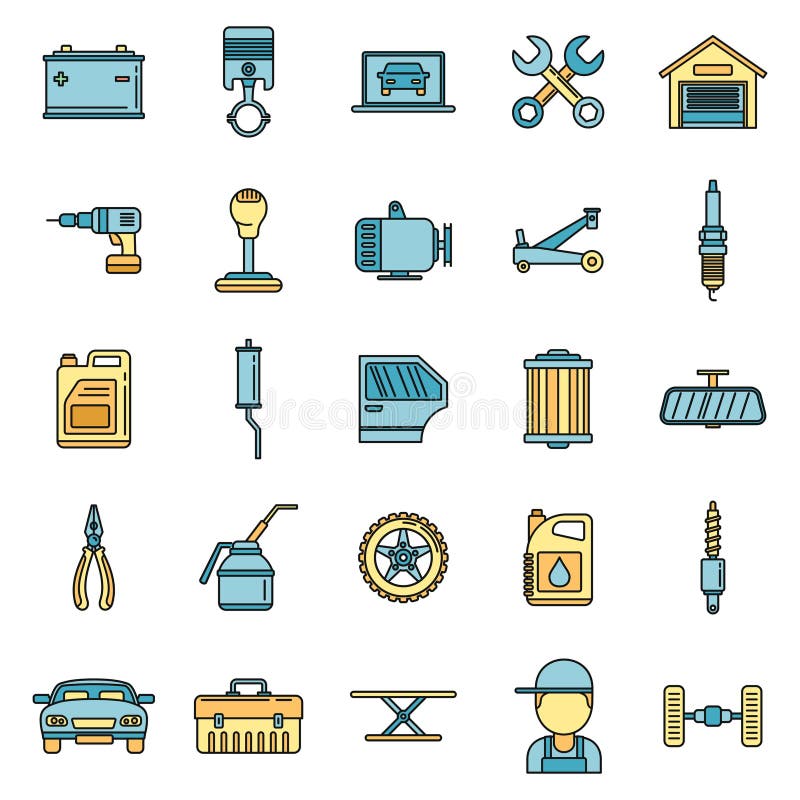 Auto Mechanic Labor Icons Set Vector Color Line Stock Illustration ...