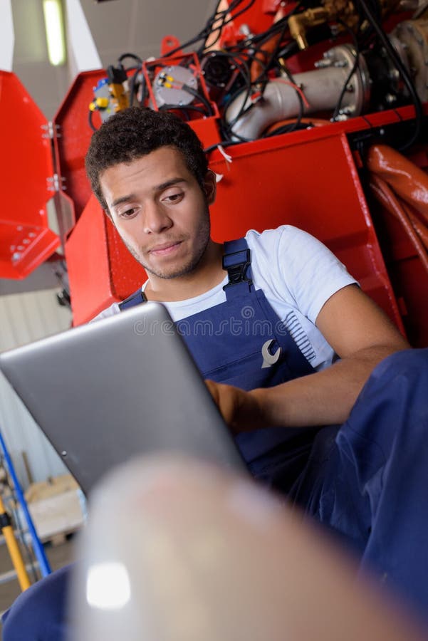 Auto Mechanic Man with Tablet Pc in Workshop Stock Photo - Image of ...
