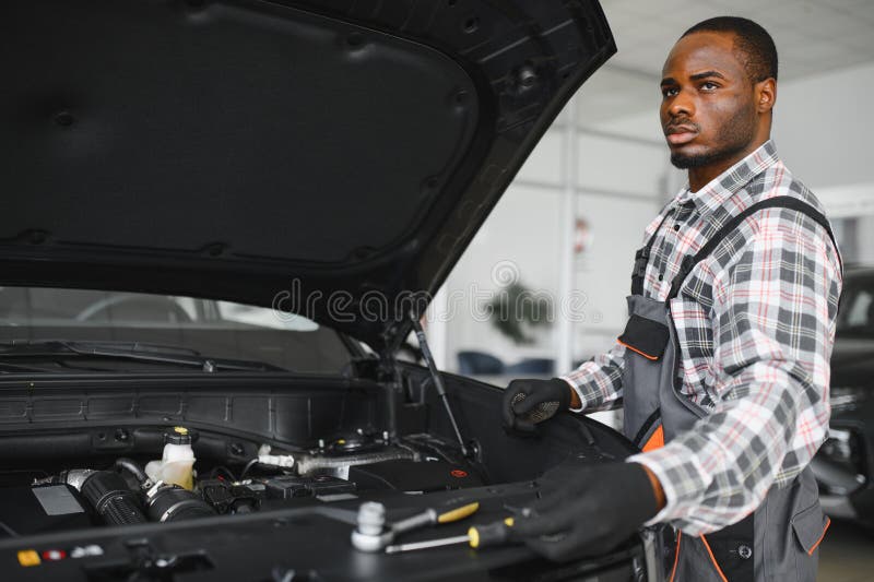 Auto Mechanic Performing a Routine Service Inspection in a Service ...