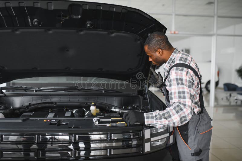 Auto Mechanic Performing a Routine Service Inspection in a Service ...