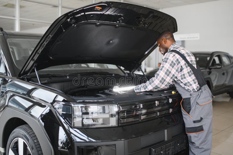 Auto Mechanic Performing a Routine Service Inspection in a Service ...