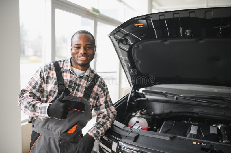 Auto Mechanic Performing a Routine Service Inspection in a Service ...