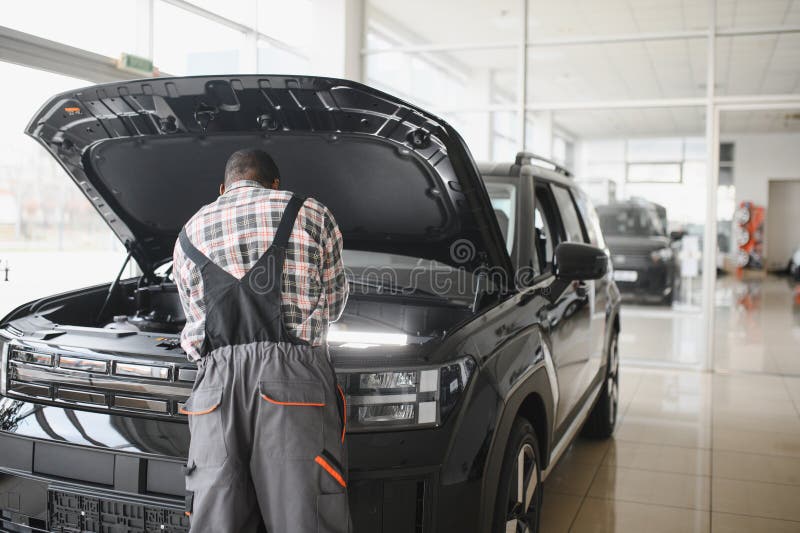 Auto Mechanic Performing a Routine Service Inspection in a Service ...