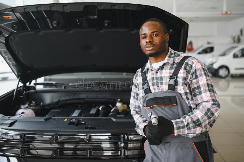 Auto Mechanic Performing a Routine Service Inspection in a Service ...