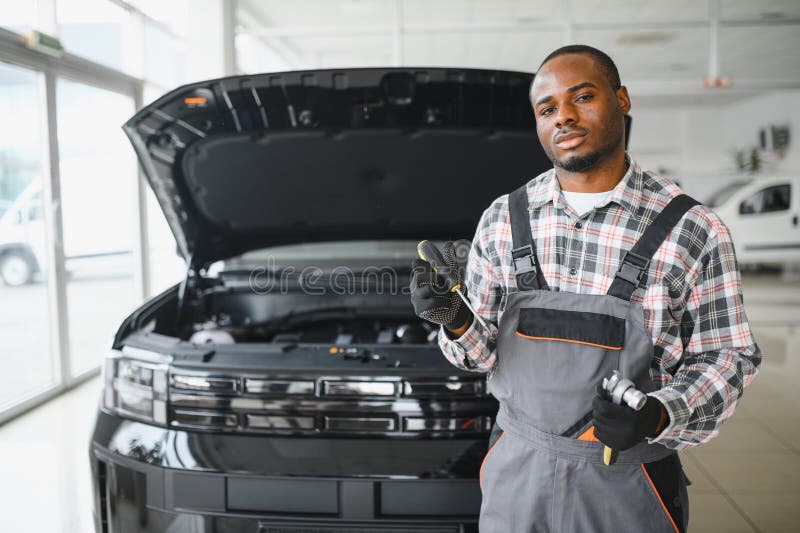 Auto Mechanic Performing a Routine Service Inspection in a Service ...