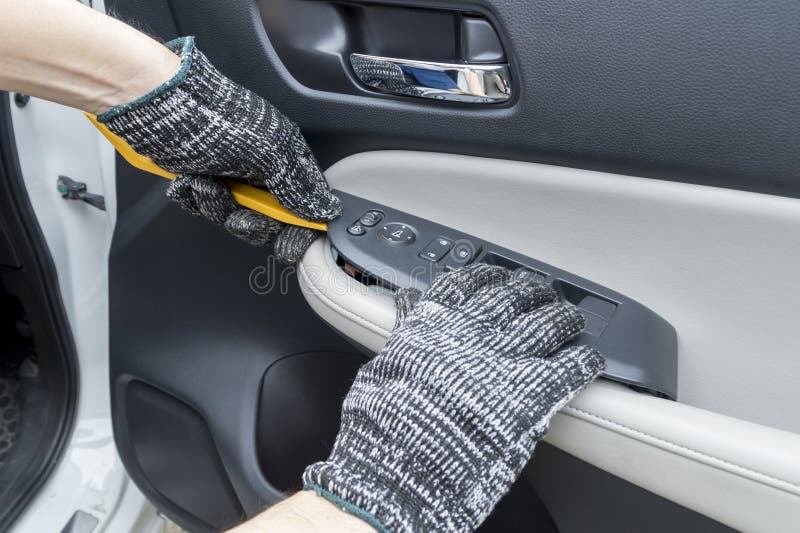 Auto Mechanic Remove Car Window Controls Panel, Car Maintenance Service ...