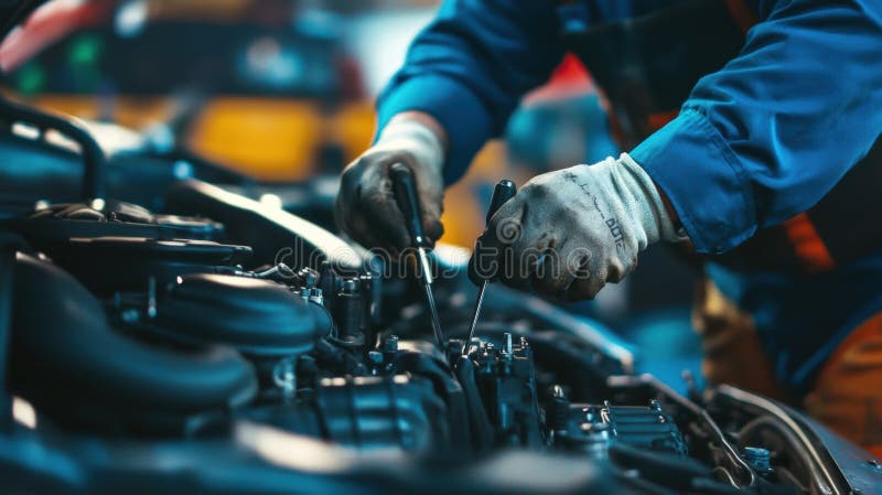 Auto Mechanic Repairing a Car Engine in a Workshop Stock Image - Image ...