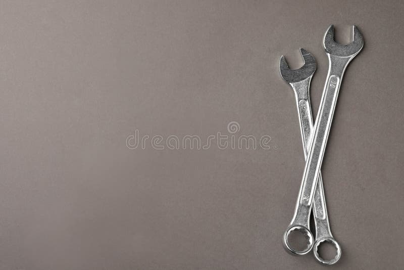Auto Mechanic`s Tools on Grey Background, Flat Lay. Space for Text ...