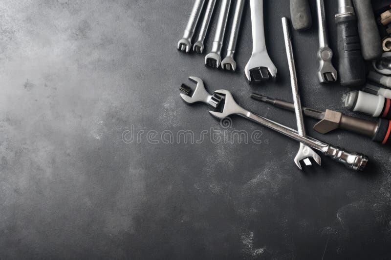 Auto Mechanic S Tools on Grey Stone Table Stock Illustration ...