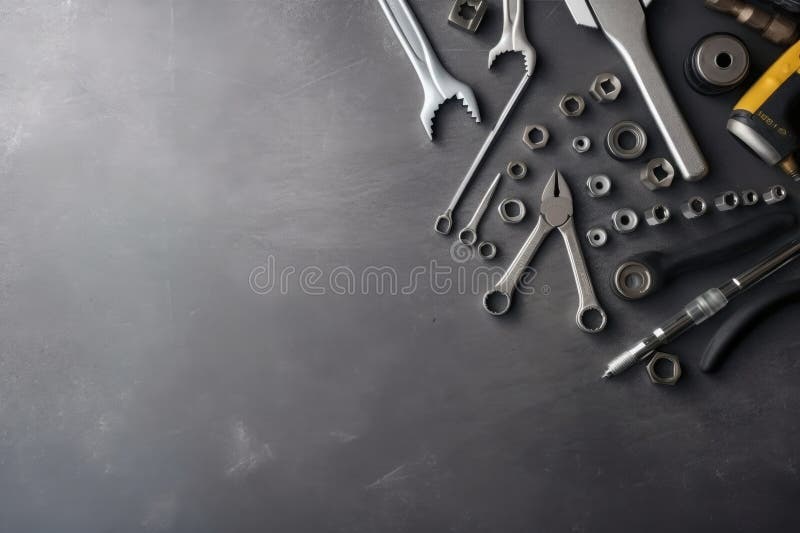 Auto Mechanic S Tools on Grey Stone Table Stock Illustration ...
