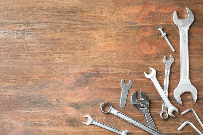 Auto Mechanic`s Tools on Wooden Background. Space for Text Stock Image ...