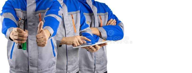 Auto Mechanic Team in the Auto Service Center Car on White Background ...