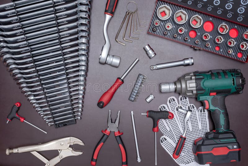 Auto Mechanic Tools on a Dark Background Stock Image - Image of glove ...