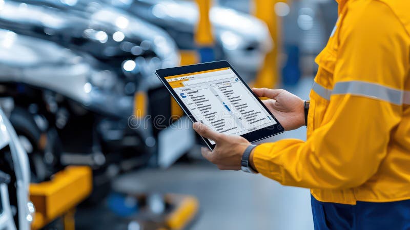 Auto Mechanic Using Tablet, Car Repair Software Stock Illustration ...