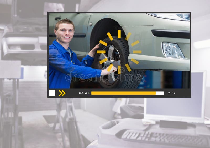 Auto Mechanic Video Player App Interface Stock Image - Image of holding ...