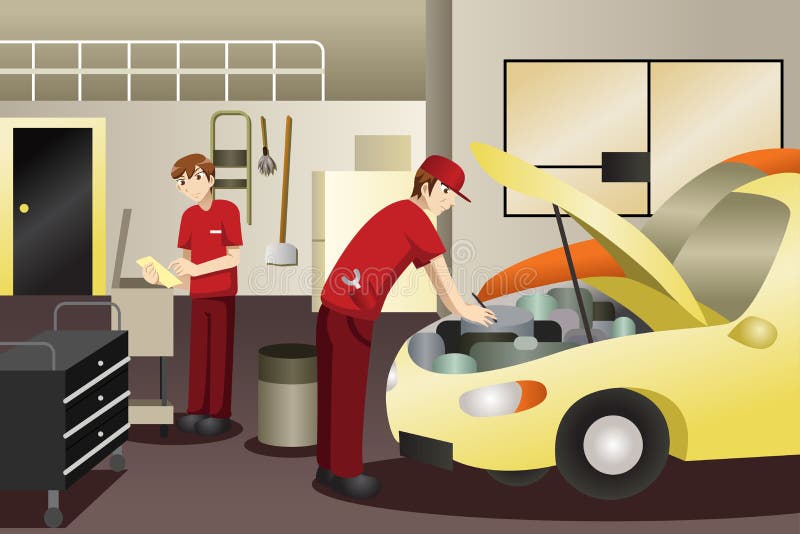 Cartoon Of Mechanic Working On A Car Stock Vector - Illustration of ...